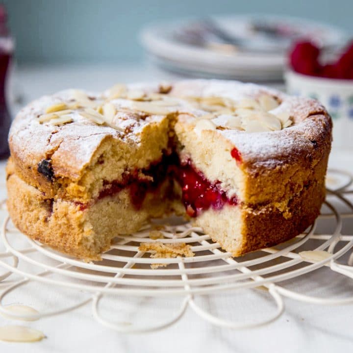 Vegan Raspberry Bakewell Cake - Wallflower Kitchen