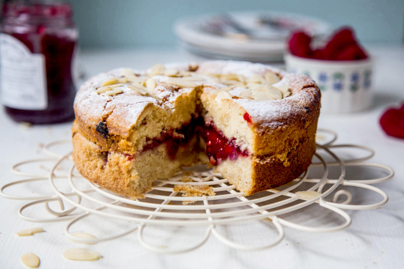 Vegan Raspberry Bakewell Cake - Wallflower Kitchen