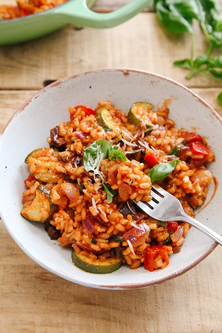 Vegan Tomato & Roasted Vegetable Risotto - Wallflower Kitchen