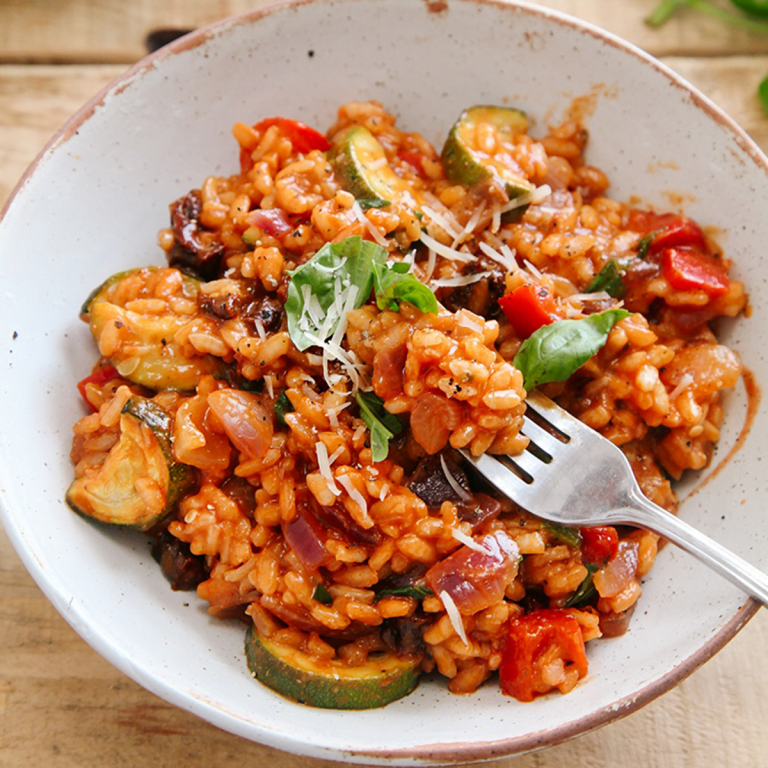 Vegan Tomato & Roasted Vegetable Risotto - Wallflower Kitchen