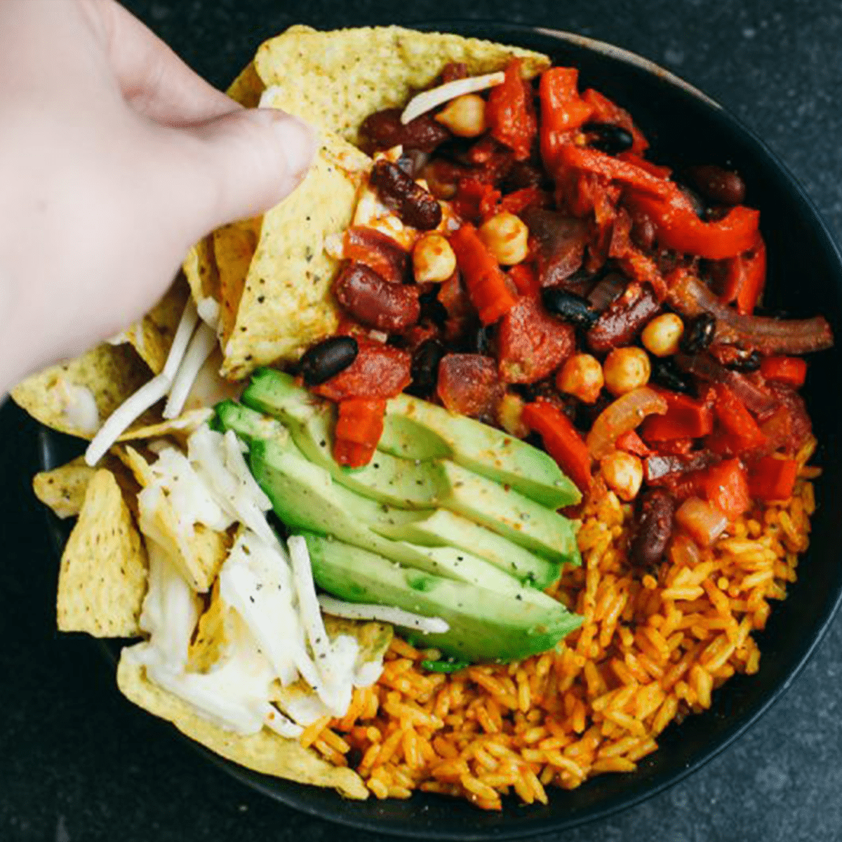 Vegan Bean Chilli Nacho Bowl - Wallflower Kitchen