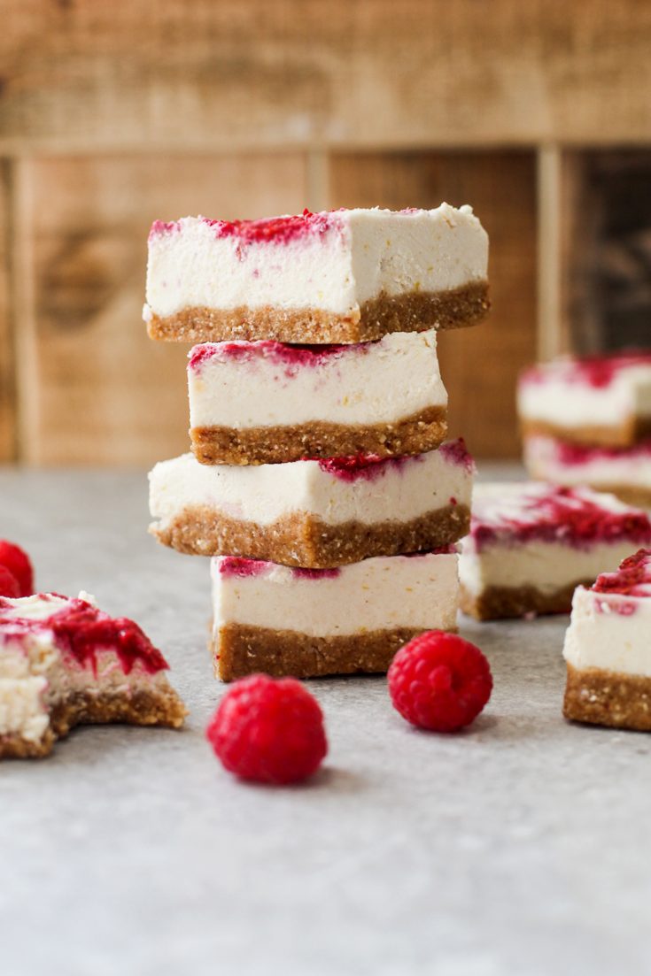 No-Bake Vegan Raspberry Cheesecake Bars - Wallflower Kitchen